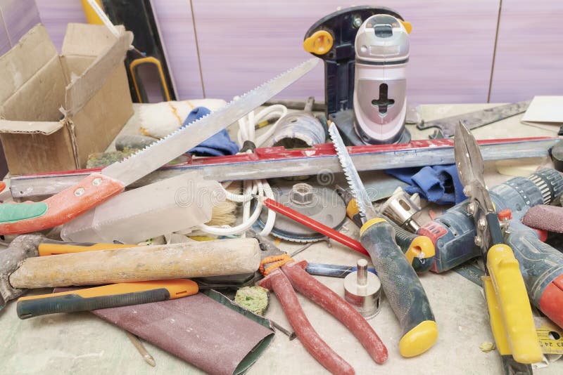 Chaos on the Table with Tools Stock Image - Image of pliers, chaos ...