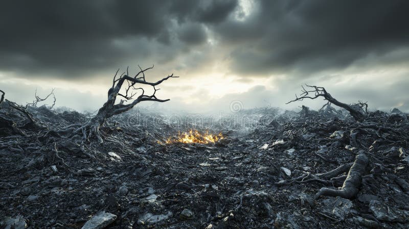 Chaos Unfolds in a Desolate Landscape Post-apocalyptic Scene Dramatic ...