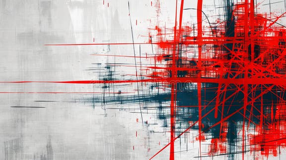 Chaos Vs Order: Minimalist Abstract with Blue Grid and Red Scribble ...