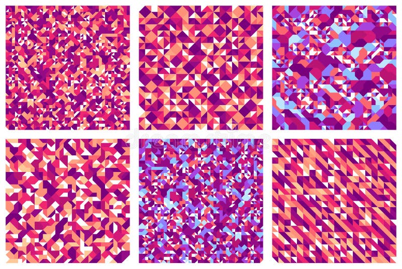 Chaotic Abstract Mosaic Vector Seamless Backgrounds Set, Geometric ...