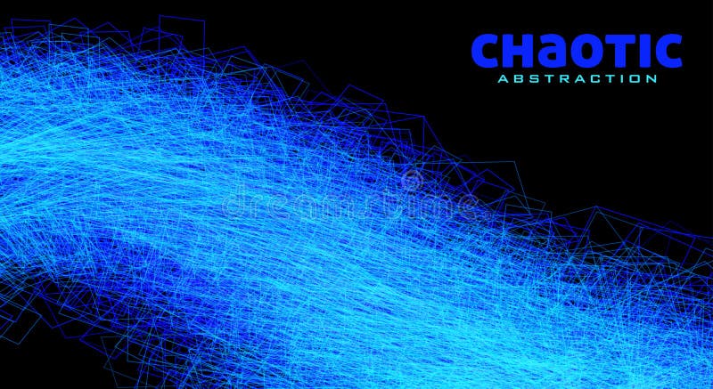 Chaotic Abstraction by Thin Blue Tangled Lines on a Black. Vector ...