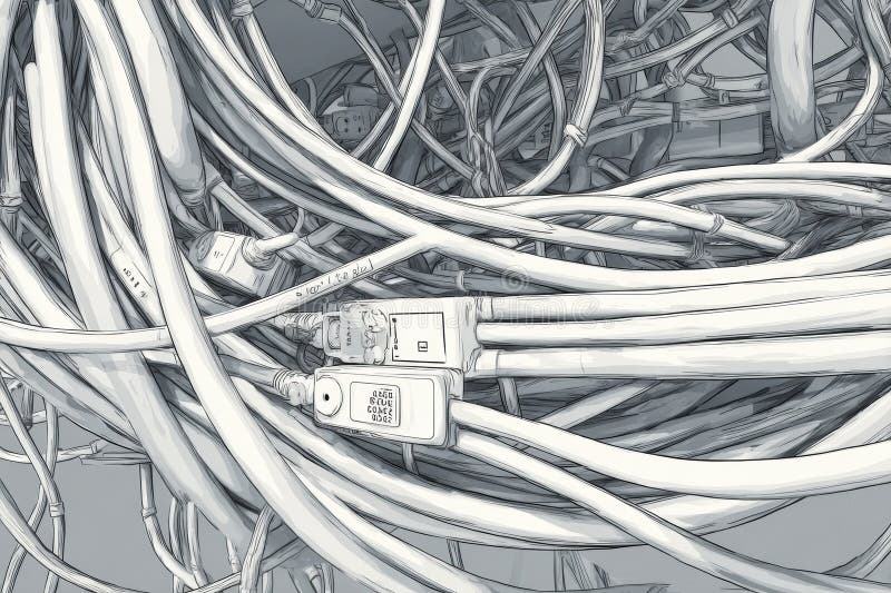 Complicated Network of Tangled Cables with Visible Connectors in an ...