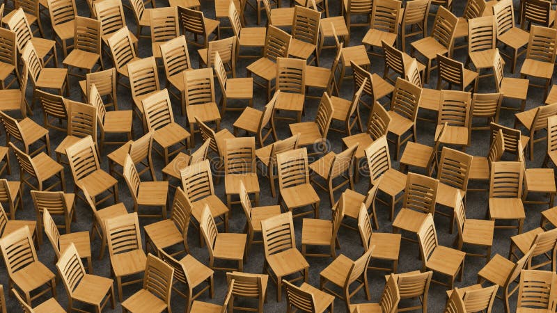 Chaotic Array of Wooden Chairs Facing Random Directions Stock ...