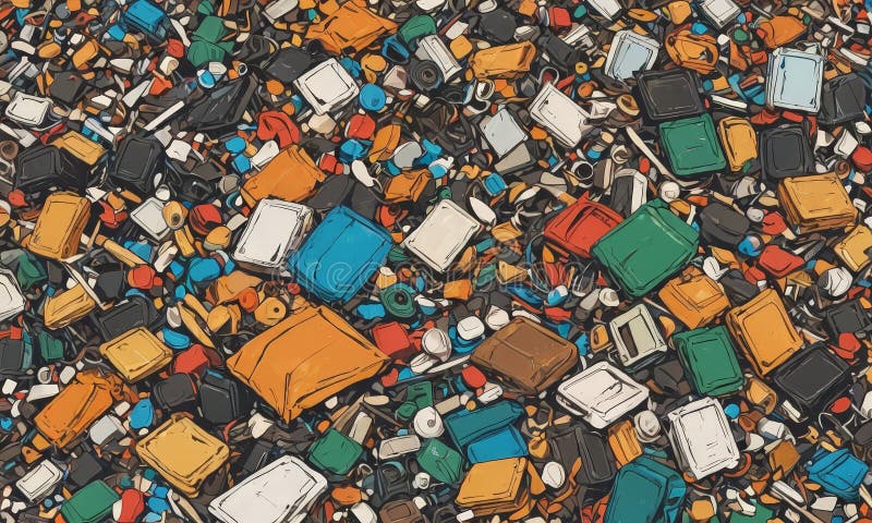 Chaotic Assortment Colorful Objects, Including Bottles, Cans, and Boxes ...