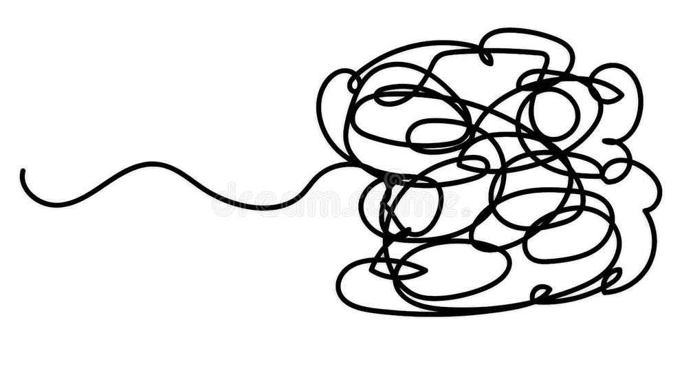 Chaotic Black Line Drawing Representing Complexity Against White Space ...