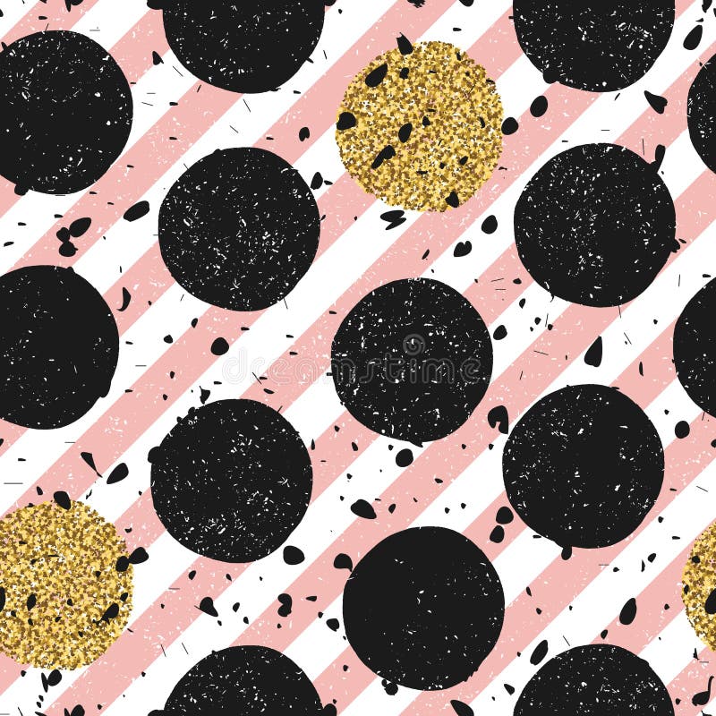 Chaotic Black Particles and Regular Big Gold and Black Dots. Seamless ...