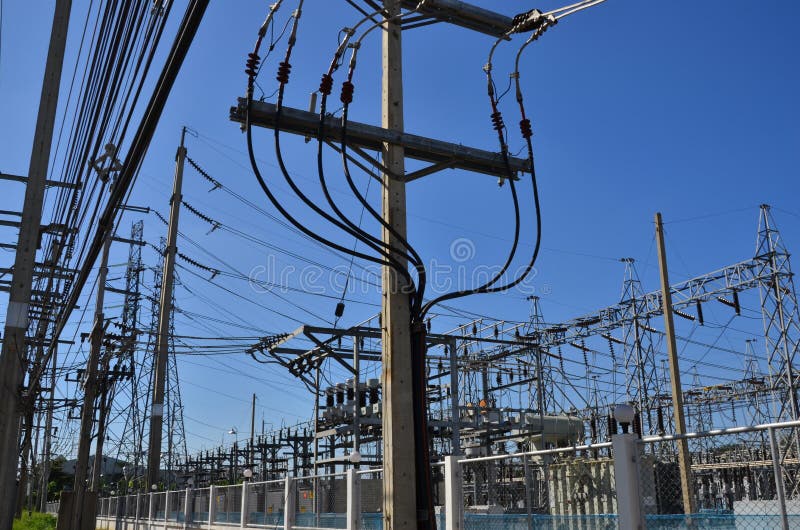Chaotic Cable Lines and Pole in a Powerhouse Stock Photo - Image of ...