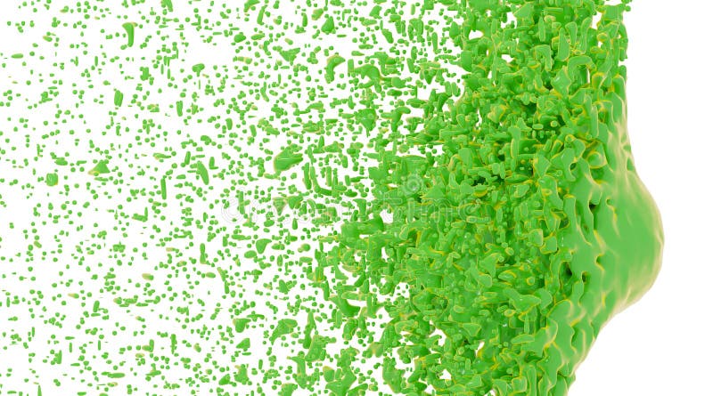 Chaotic 3D Splashes of Green Liquid. Chaotic Particles in Empty Space ...