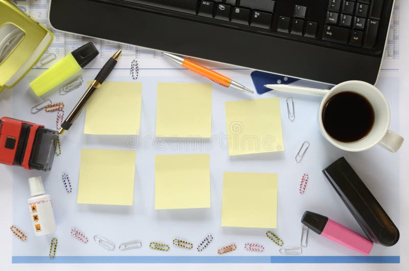 Chaotic Desk, Free Copy Space on Sticky Notes Stock Image - Image of ...