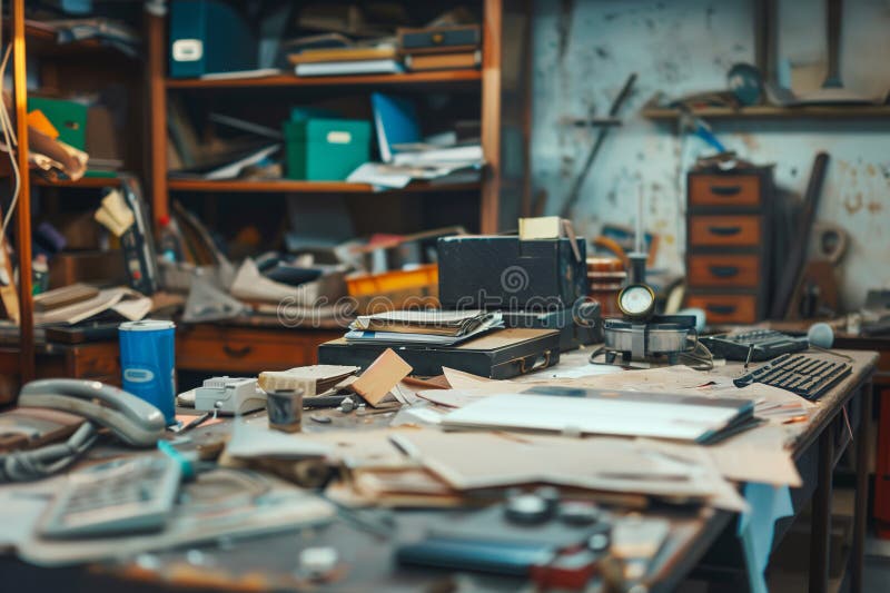 Chaotic Desk Overflowing with Books and Papers Stock Illustration ...