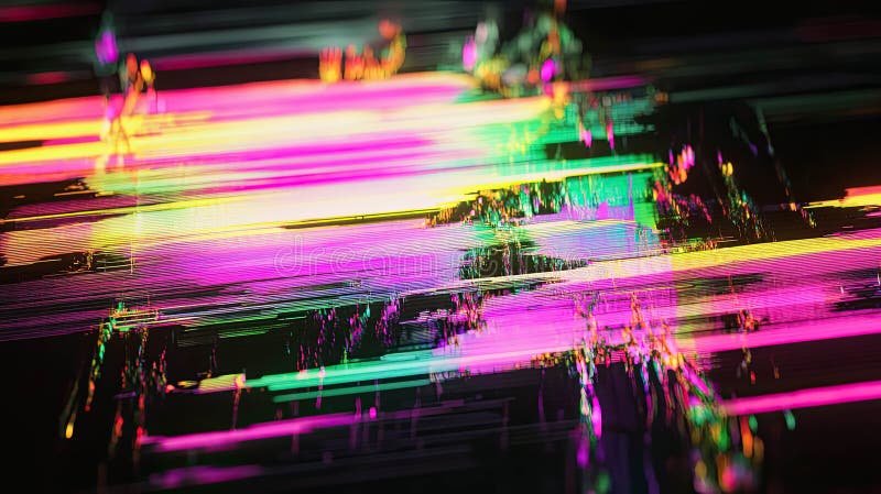 Chaotic Distorted Glitch Texture with Vibrant Neon Static Lines ...