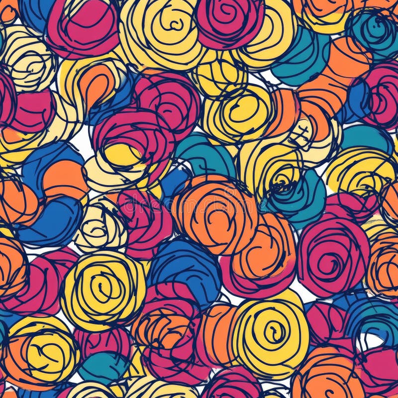 Chaotic Doodle Pattern Overlapping Curved Lines Spirals Circular ...