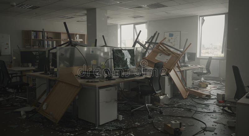 Destroyed and Messy Office Space after a Disaster or Riot (AI Generated ...