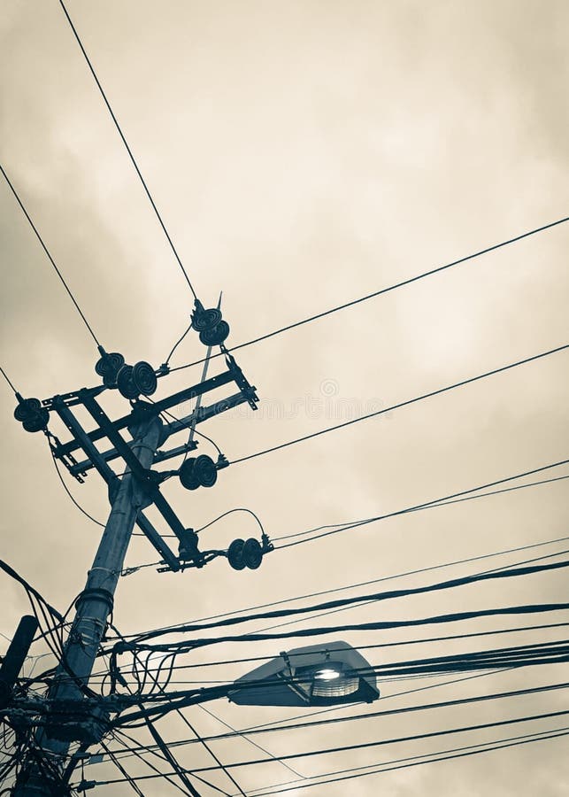 Chaotic electrical wiring stock image. Image of tower - 359951105