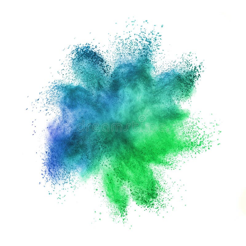 Explosion of Green Blue Color Powder on White Background. Stock Image ...