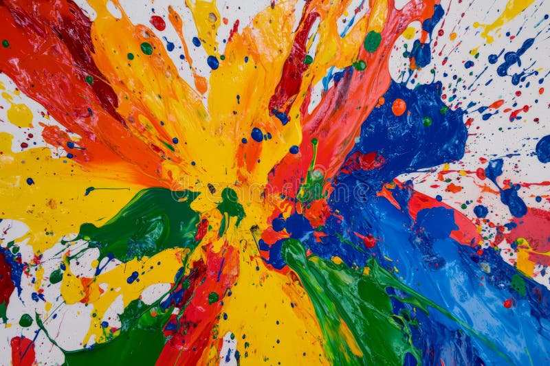 A Chaotic Explosion of Splattered Paint in Vibrant Primary Colors ...
