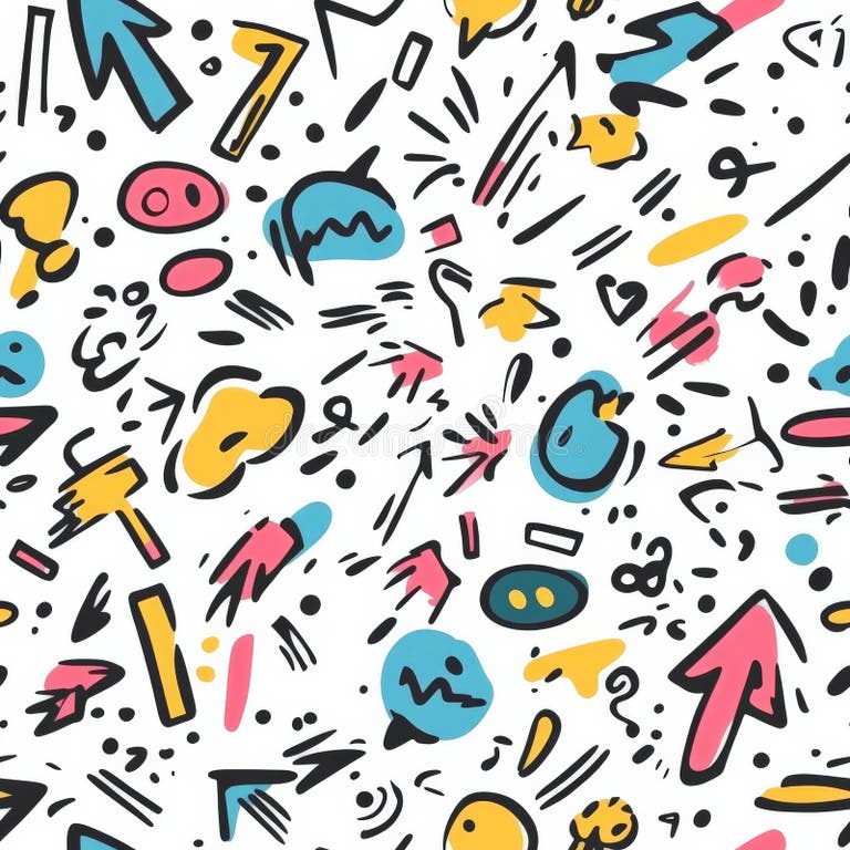 A Chaotic yet Fun Pattern of Random Doodles: Arrows, Speech Bubbles ...