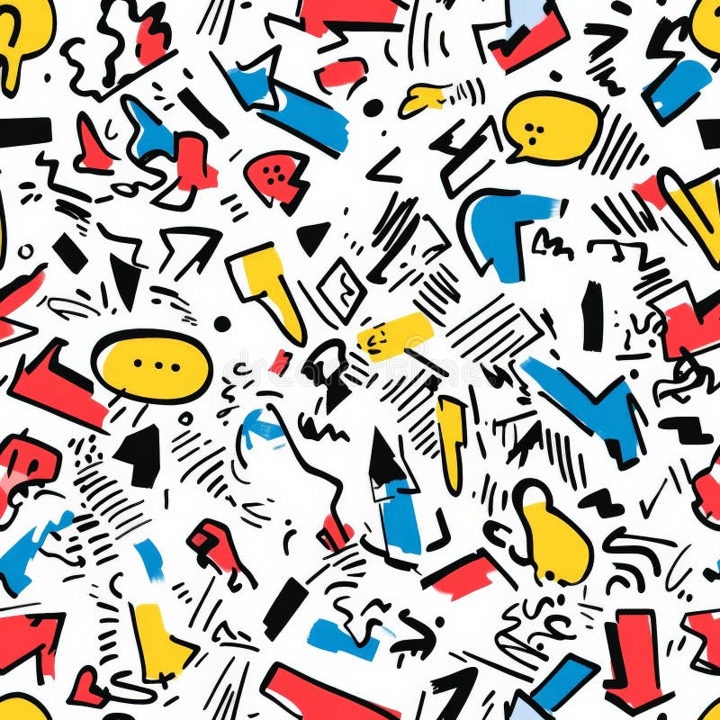 A Chaotic yet Fun Pattern of Random Doodles: Arrows, Speech Bubbles ...