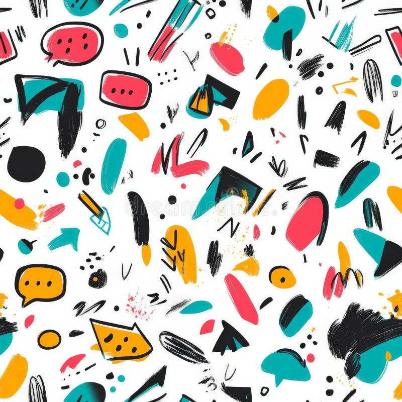 A Chaotic yet Fun Pattern of Random Doodles: Arrows, Speech Bubbles ...