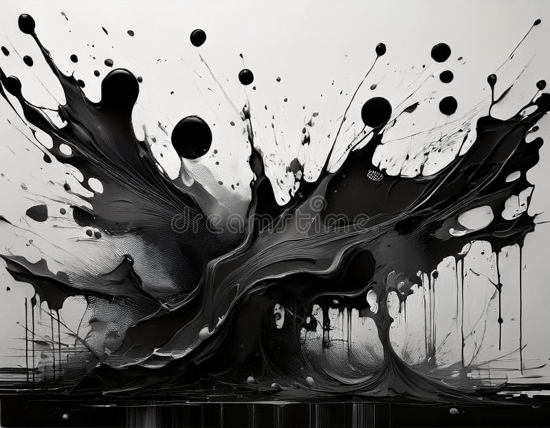 Chaotic Ink Drops Splattered Black Abstract Liquid Texture on White ...