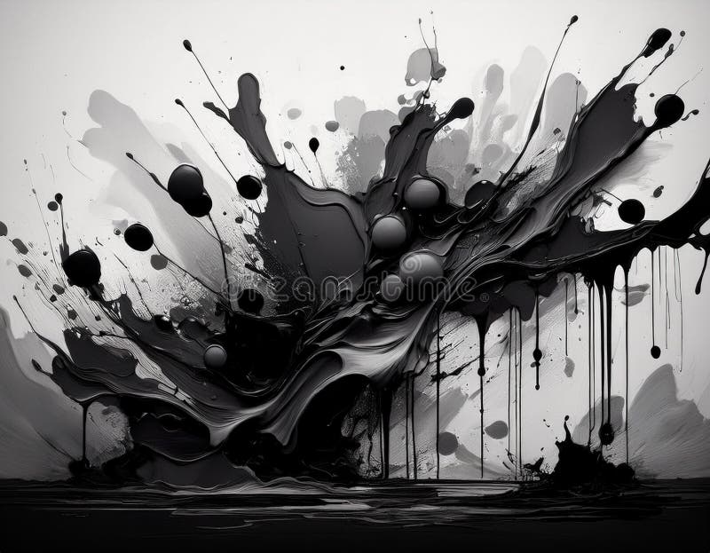 Chaotic Ink Drops Splattered Black Abstract Liquid Texture on White ...