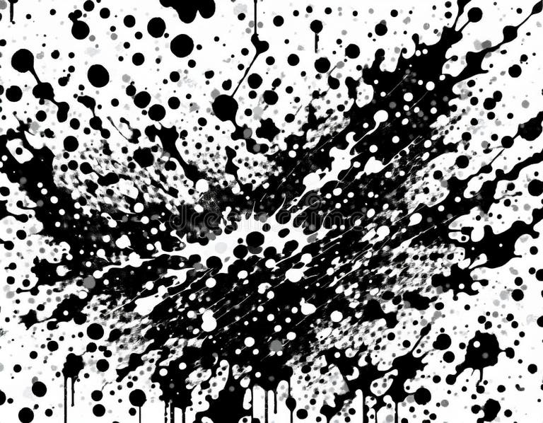 Chaotic Ink Drops Splattered Black Abstract Liquid Texture on White ...
