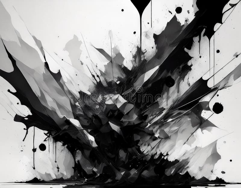 Chaotic Ink Drops Splattered Black Abstract Liquid Texture on White ...