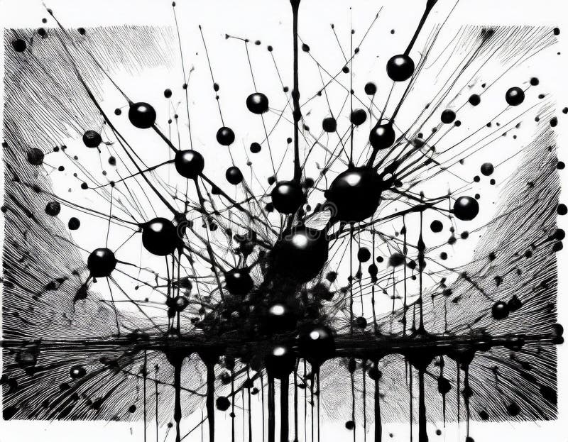 Chaotic Ink Drops Splattered Black Abstract Liquid Texture on White ...