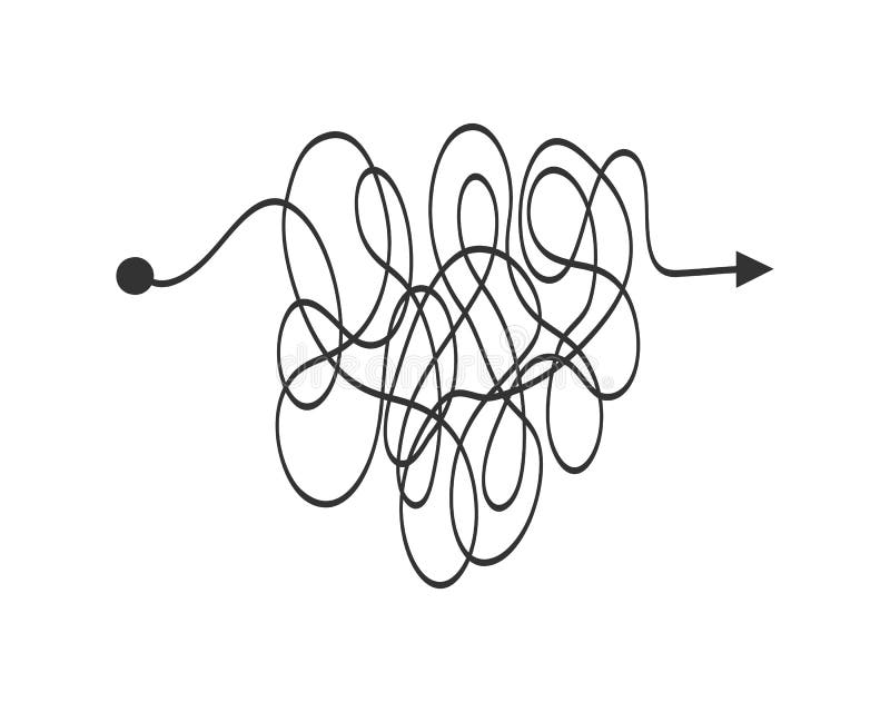 Chaotic Line from Start Point To Finish Arrow. Complex Problem Solution ...