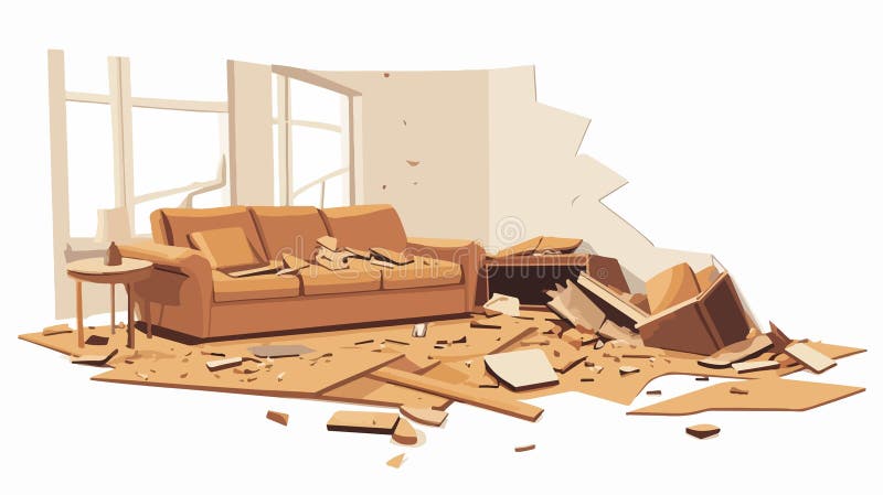 Chaotic Living Room Interior Post Earthquake - Aftermath of Disaster ...