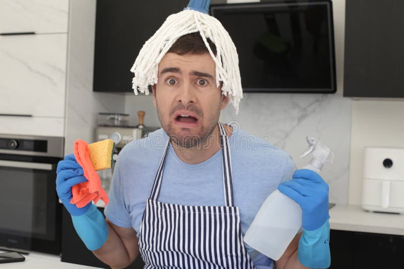 Chaotic Man Trying To Clean the Kitchen Stock Photo - Image of dirt ...