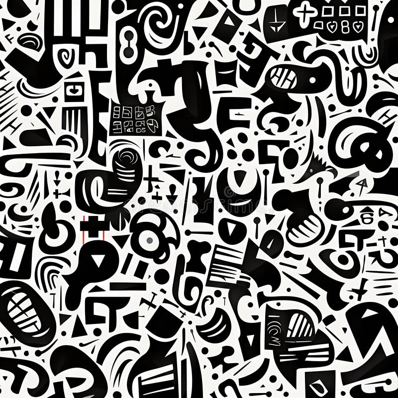 Chaotic Mess of Black and White Shapes. Weird Pattern of Deformed ...