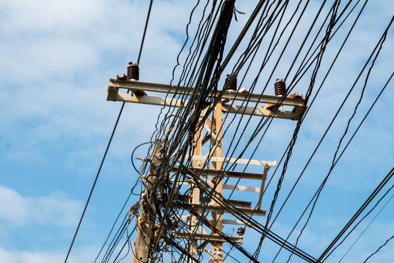 Chaotic Mess of a Wires on a Pillar Stock Image - Image of bunch, cable ...