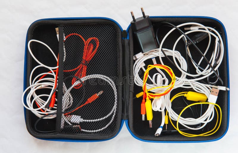 Chaotic Mixed Cables, Wire Nodes in a Black Box. Yellow, Orange, White ...