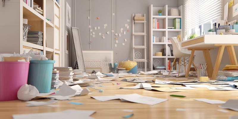 Cluttered Office Space with Stacks of Books and Papers Stock ...