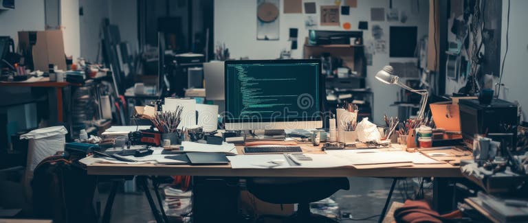 A Chaotic Office with Overflowing Clutter in a Warm, Sunny Room. Stock ...