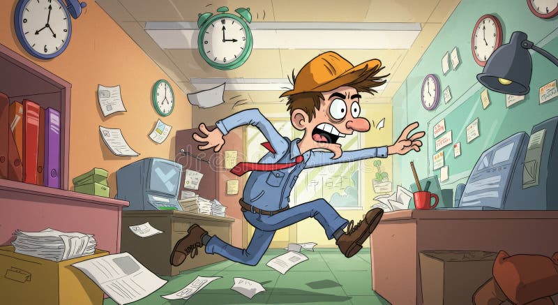 Chaotic Office Scene with Running Character an Animated Character in a ...