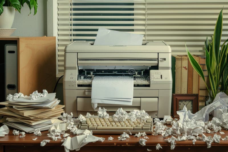 A Chaotic Office Setting Features a Malfunctioning Printer Spewing Out ...
