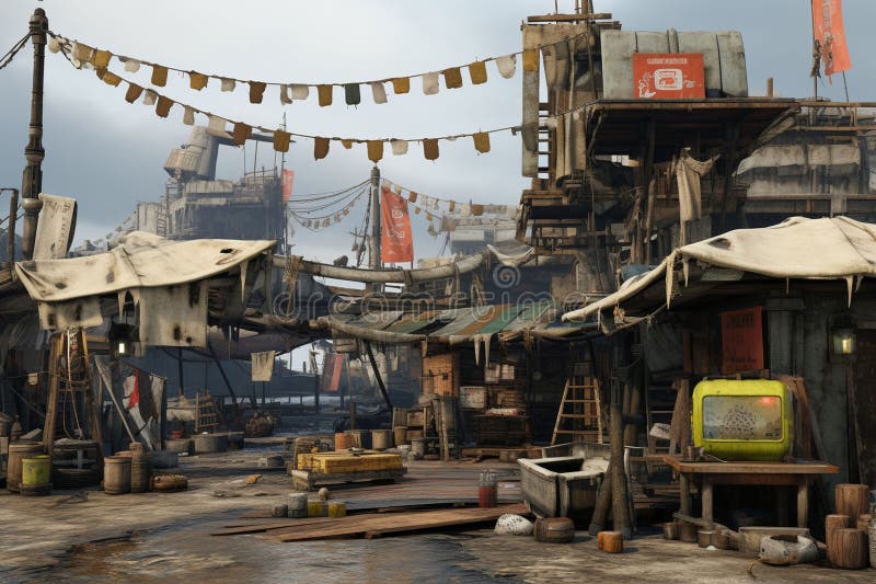 Chaotic Postapocalyptic Marketplace Where Stock Illustration ...