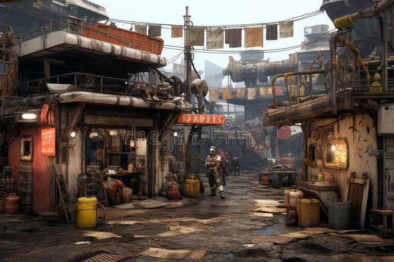 Chaotic Postapocalyptic Marketplace Where Stock Illustration ...