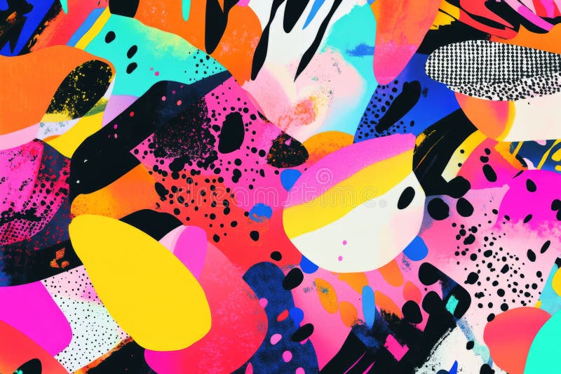 A Chaotic Risograph-style Explosion of Abstract Shapes, Neon Colors ...