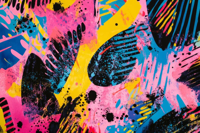 Chaotic Risograph Style Explosion Abstract Shapes Neon Colors Grainy ...