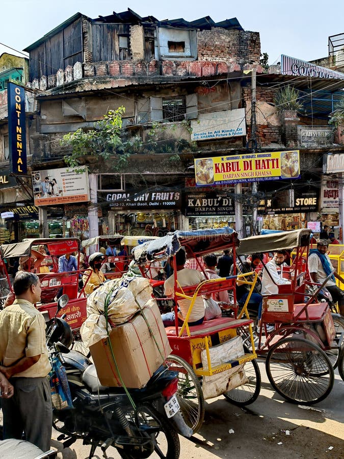 Chaotic Scene Full of Tricycles in Old Delhi. Editorial Stock Photo ...