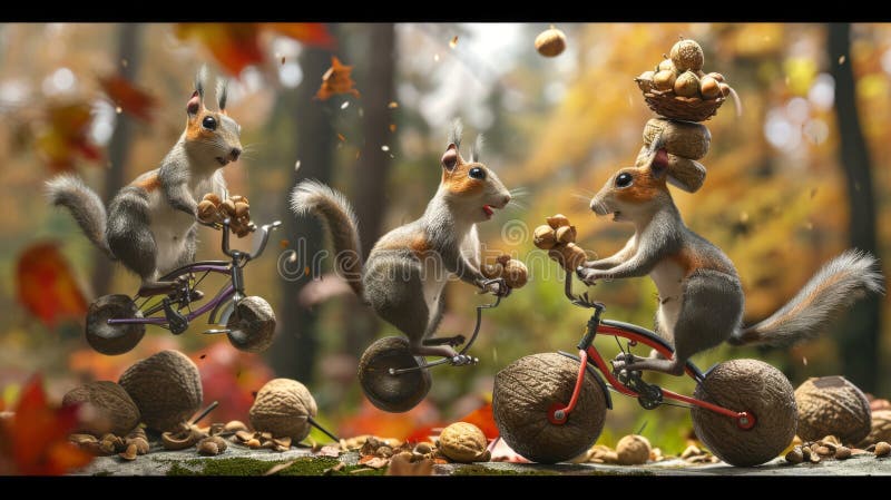 A Chaotic Scene of Multiple Silly Squirrels Riding Unicycles while ...