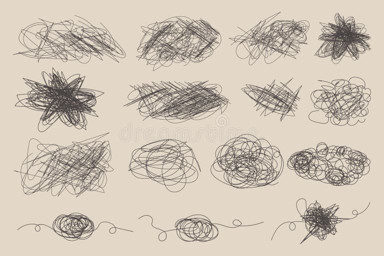 Chaotic Scribble Lines Collection. Hand Draw Doodle Crazy Tangled ...