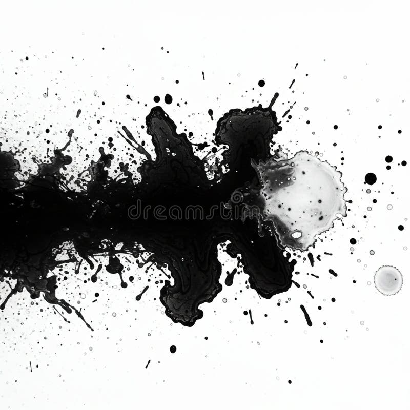Chaotic Splatter of Black Ink on a White Background Creates an Abstract ...