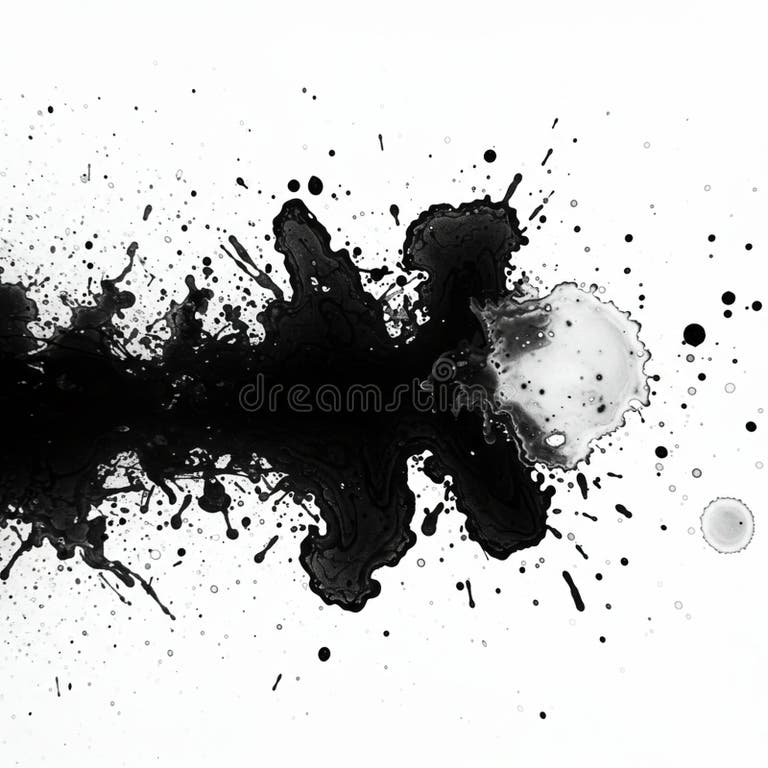 Chaotic Splatter of Black Ink on a White Background Creates an Abstract ...