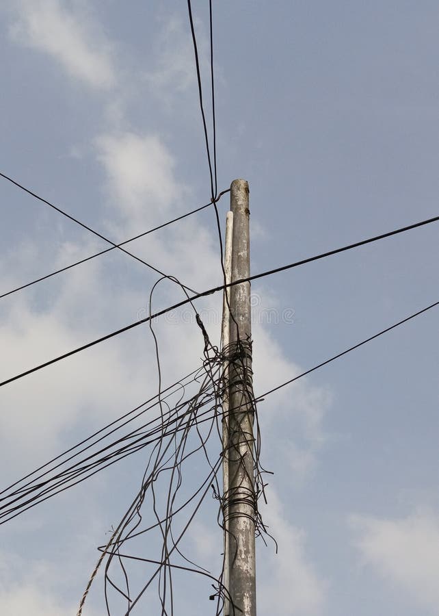 Chaotic Wires Against a Blue Sky Background Stock Image - Image of blue ...