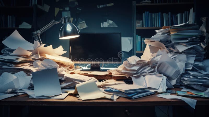 Overwhelmed Office Desk with Piles of Paperwork Stock Illustration ...