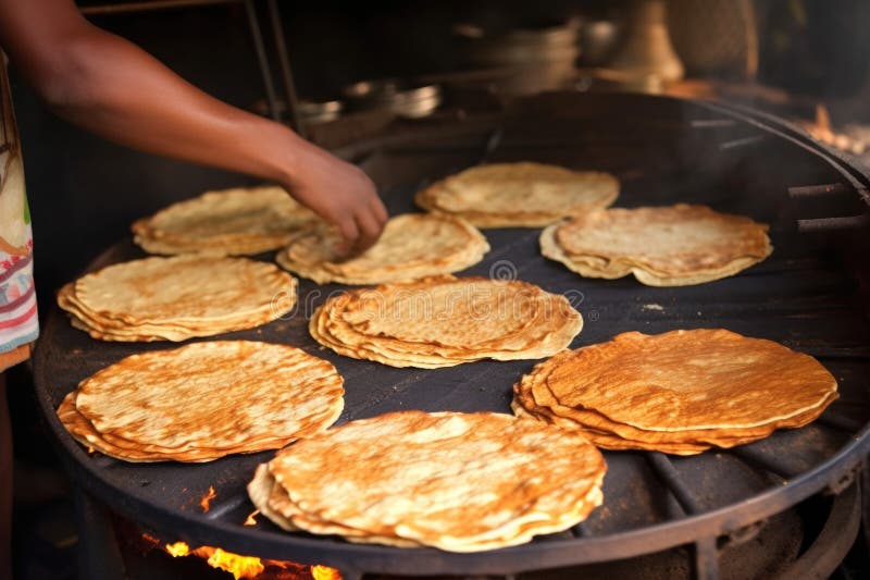 Chapatis Getting Roasted on a Griddle by Hand Stock Photo - Image of ...